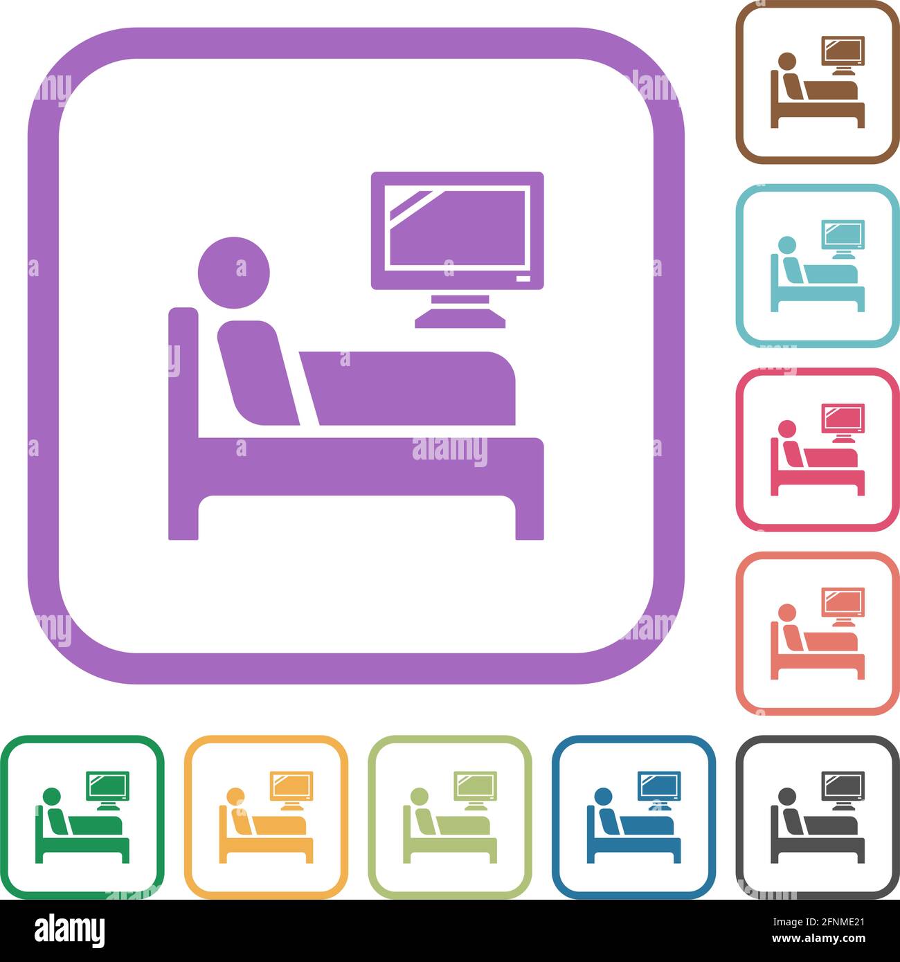 Hospital ward simple icons in color rounded square frames on white ...