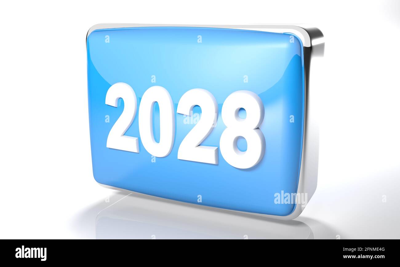 2028 glossy blue box on white background - 3D rendering illustration ...
