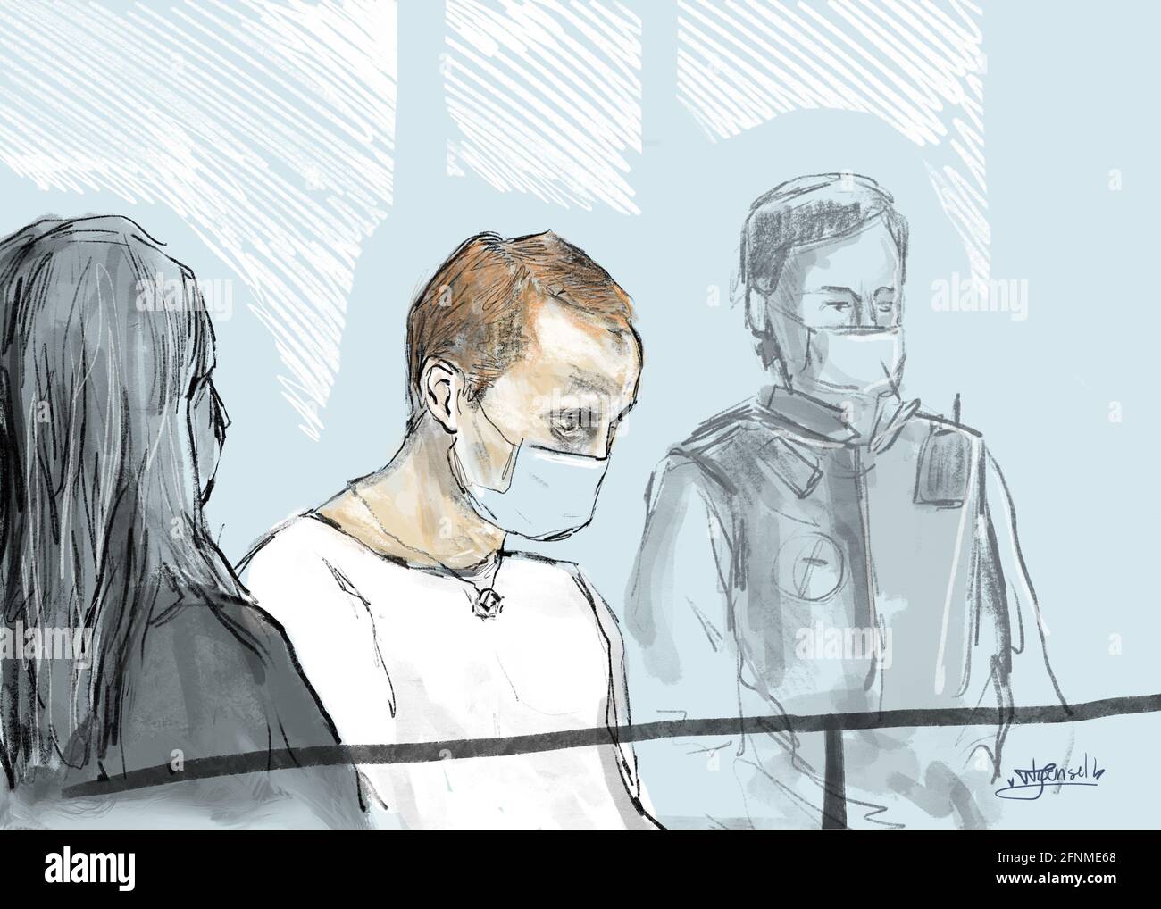 This drawing by Janne Van Woensel Kooy shows the accused, Romanian ...