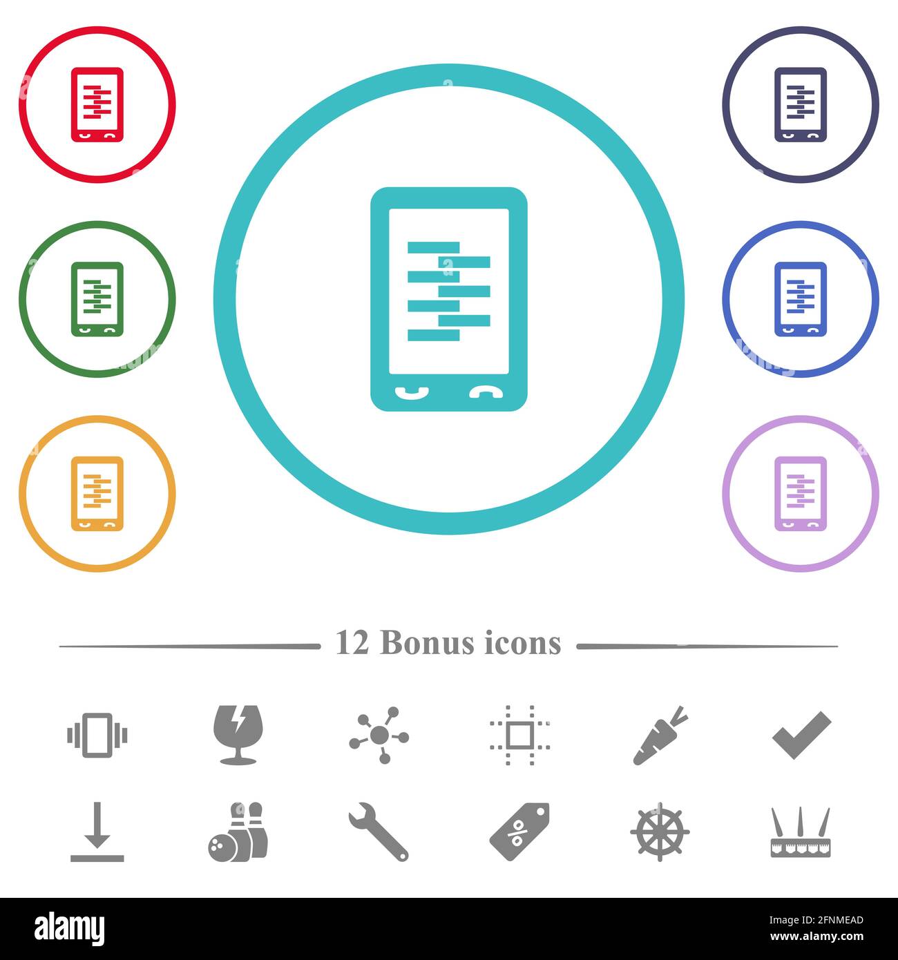 Mobile compress data flat color icons in circle shape outlines. 12 ...