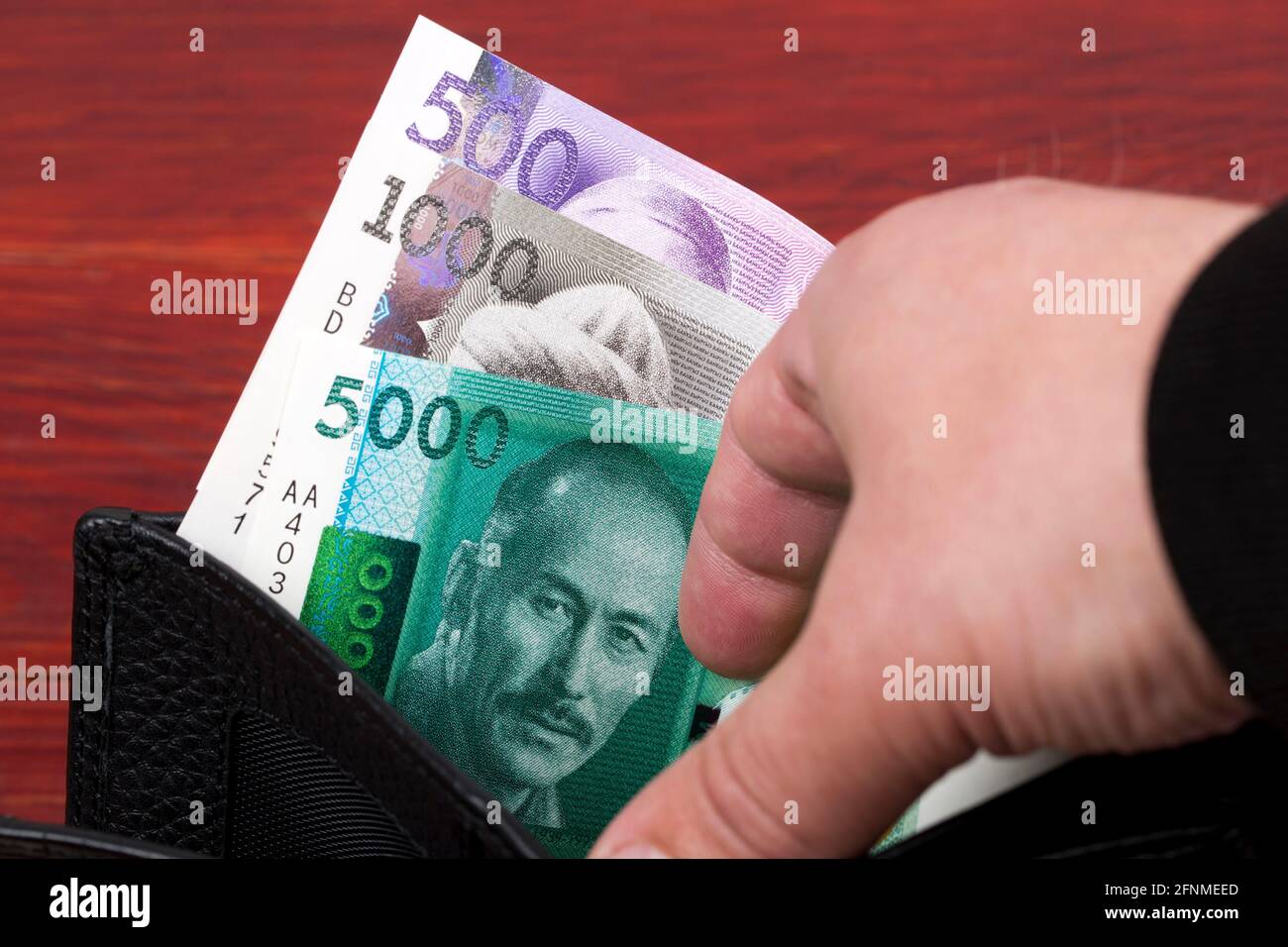 Kyrgyzstani money - som in the wallet Stock Photo - Alamy