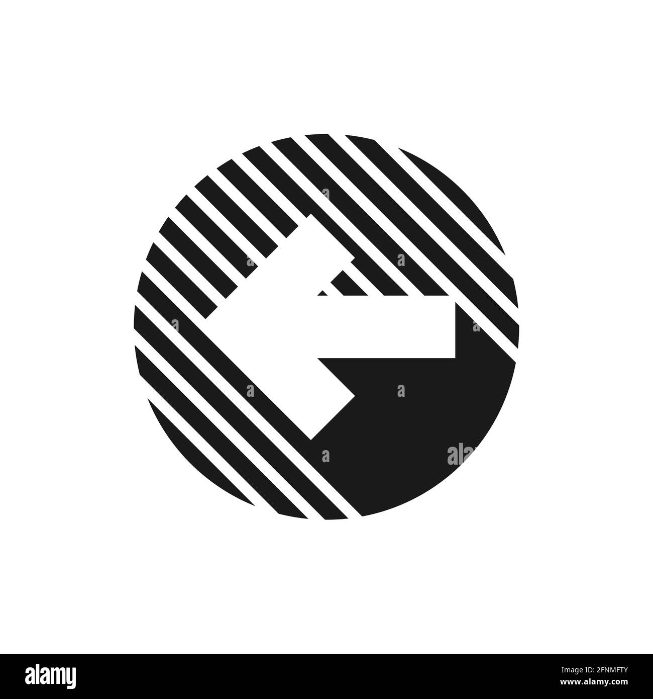 white squared left arrow with shadow in black stripy circle. flat icon ...