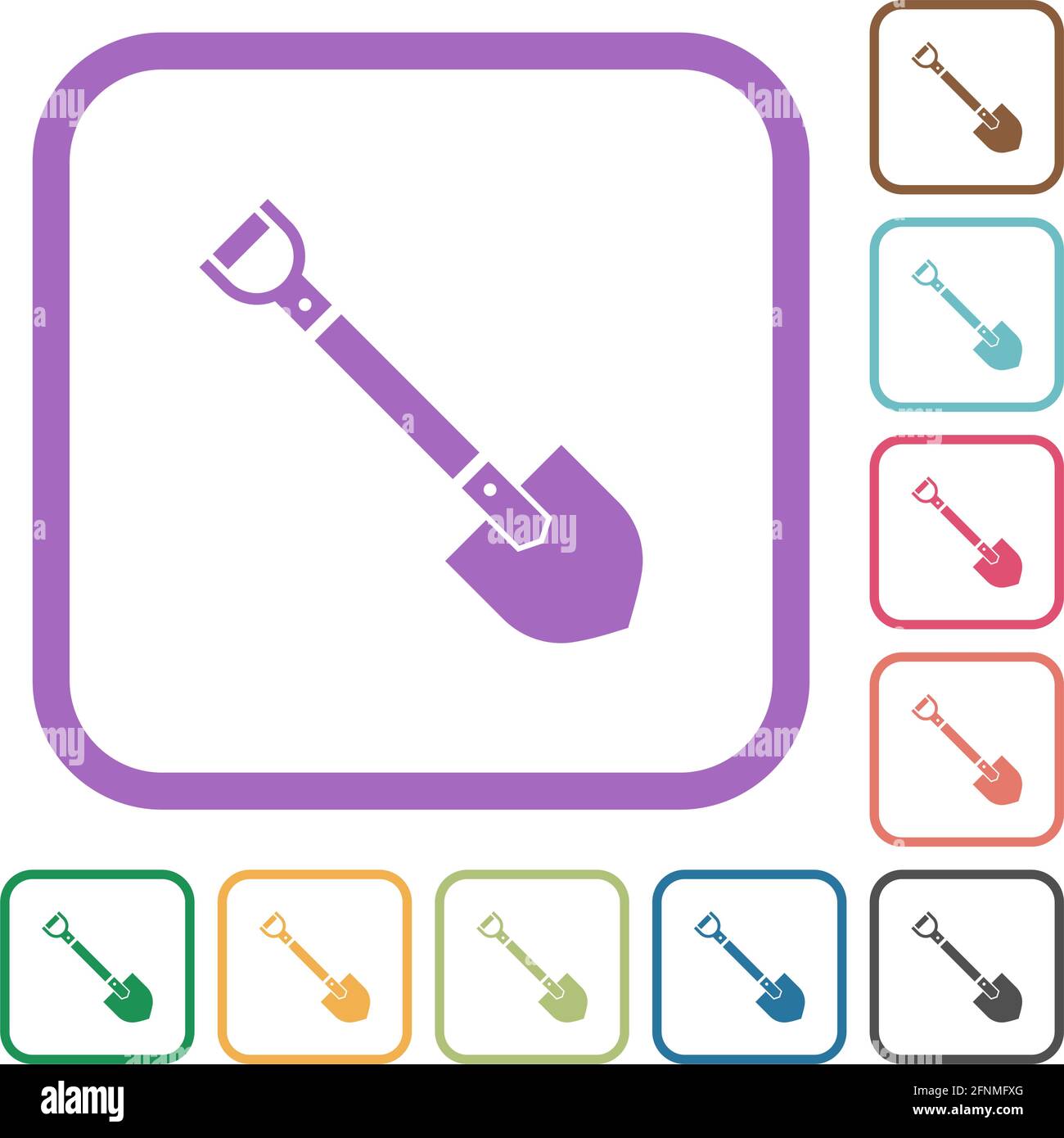 Shovel simple icons in color rounded square frames on white background ...