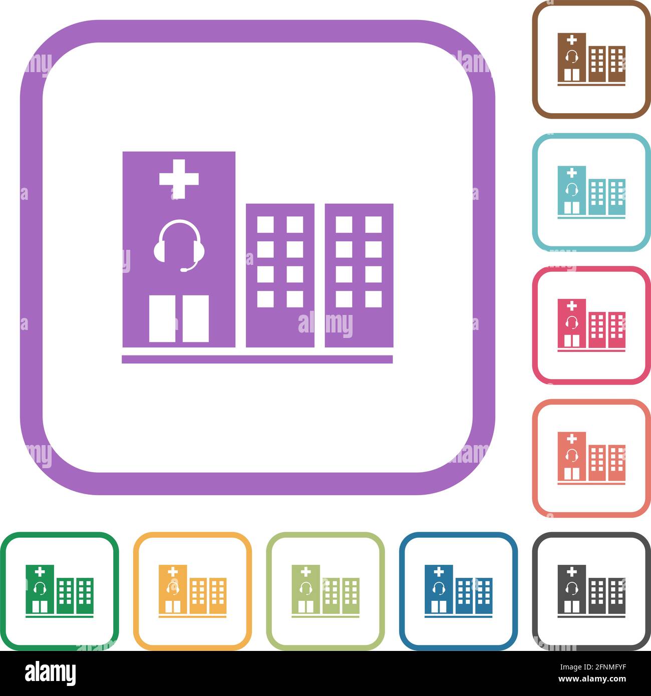 Medical assistance simple icons in color rounded square frames on white ...