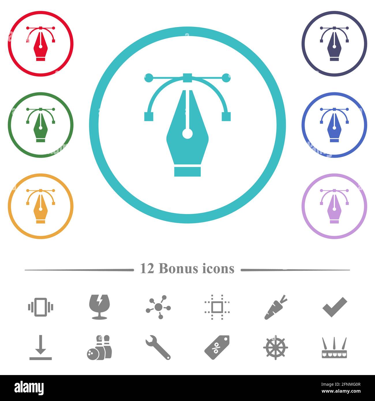 Editing vector curve with pen tool flat color icons in circle shape ...