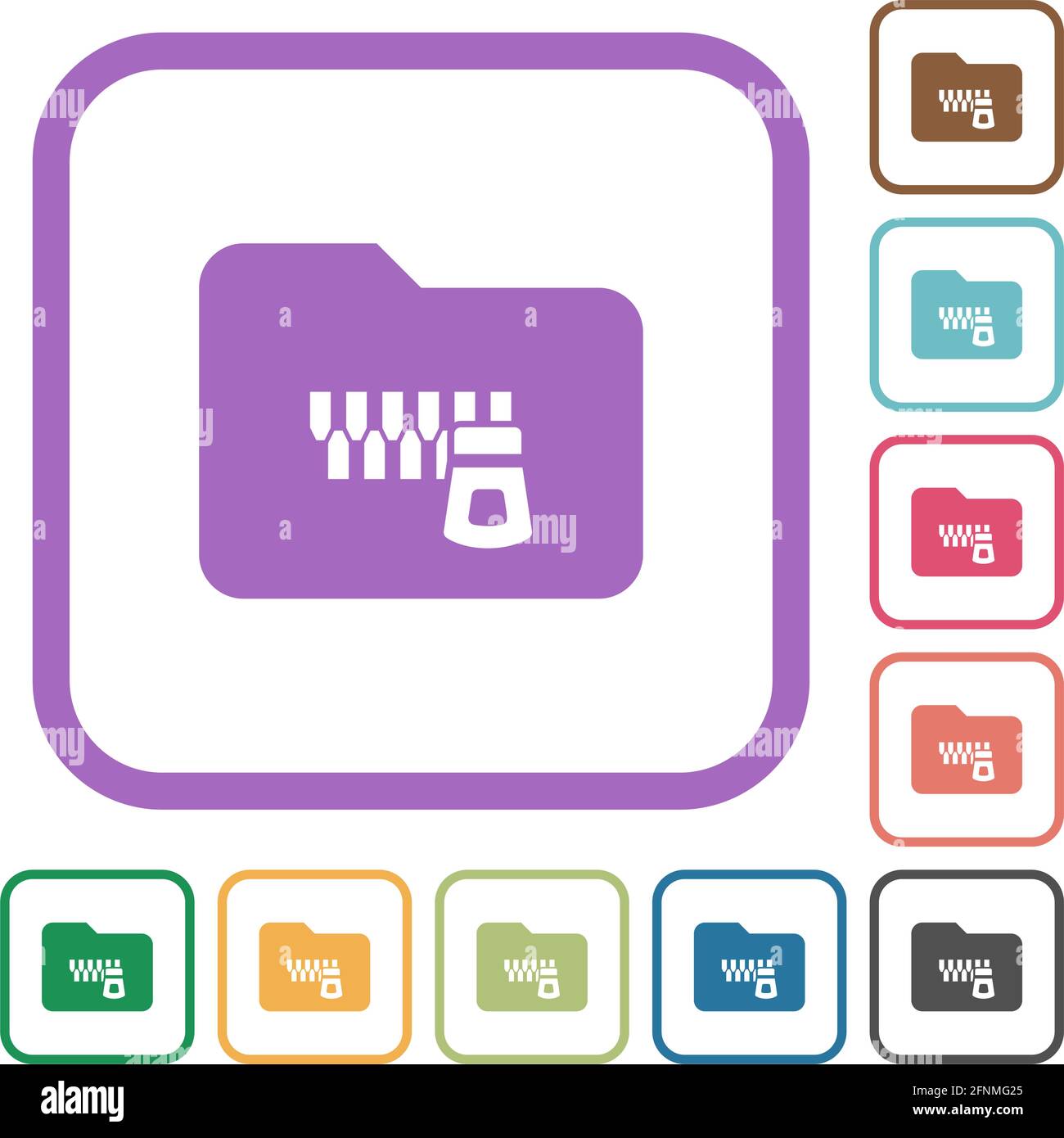 Zipped folder simple icons in color rounded square frames on white background Stock Vector Image ...