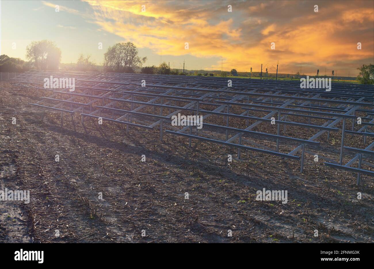 Landscape of solar farm under-construction in solar farm Stock Photo ...