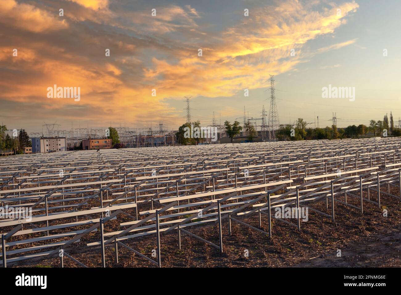 Big solar plant under construction. Photovoltaic station Stock Photo ...