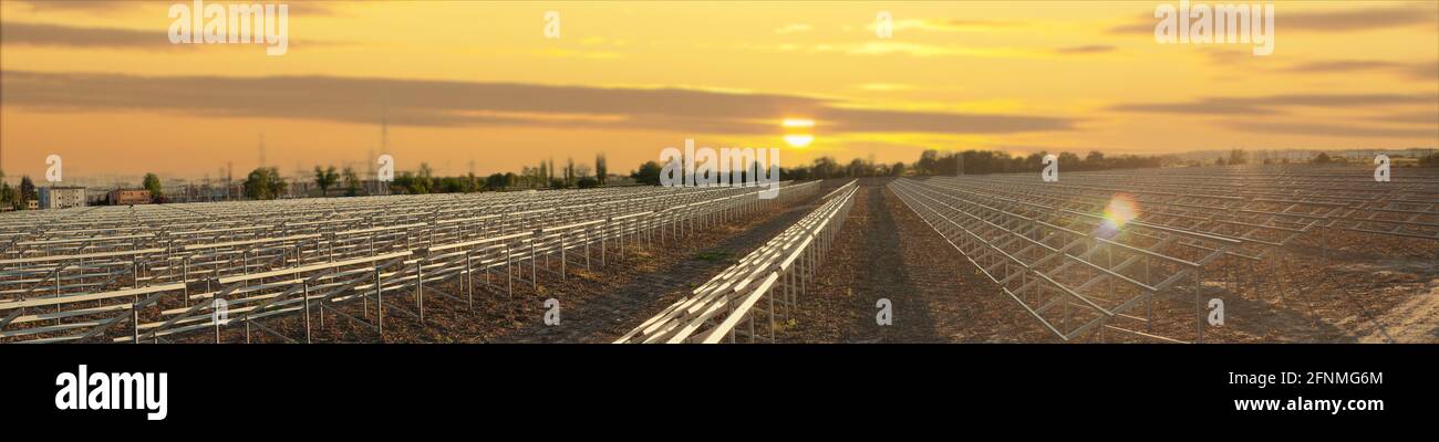 Big Solar farm under construction - panorama. PHOTOVOLTAIC Stock Photo ...