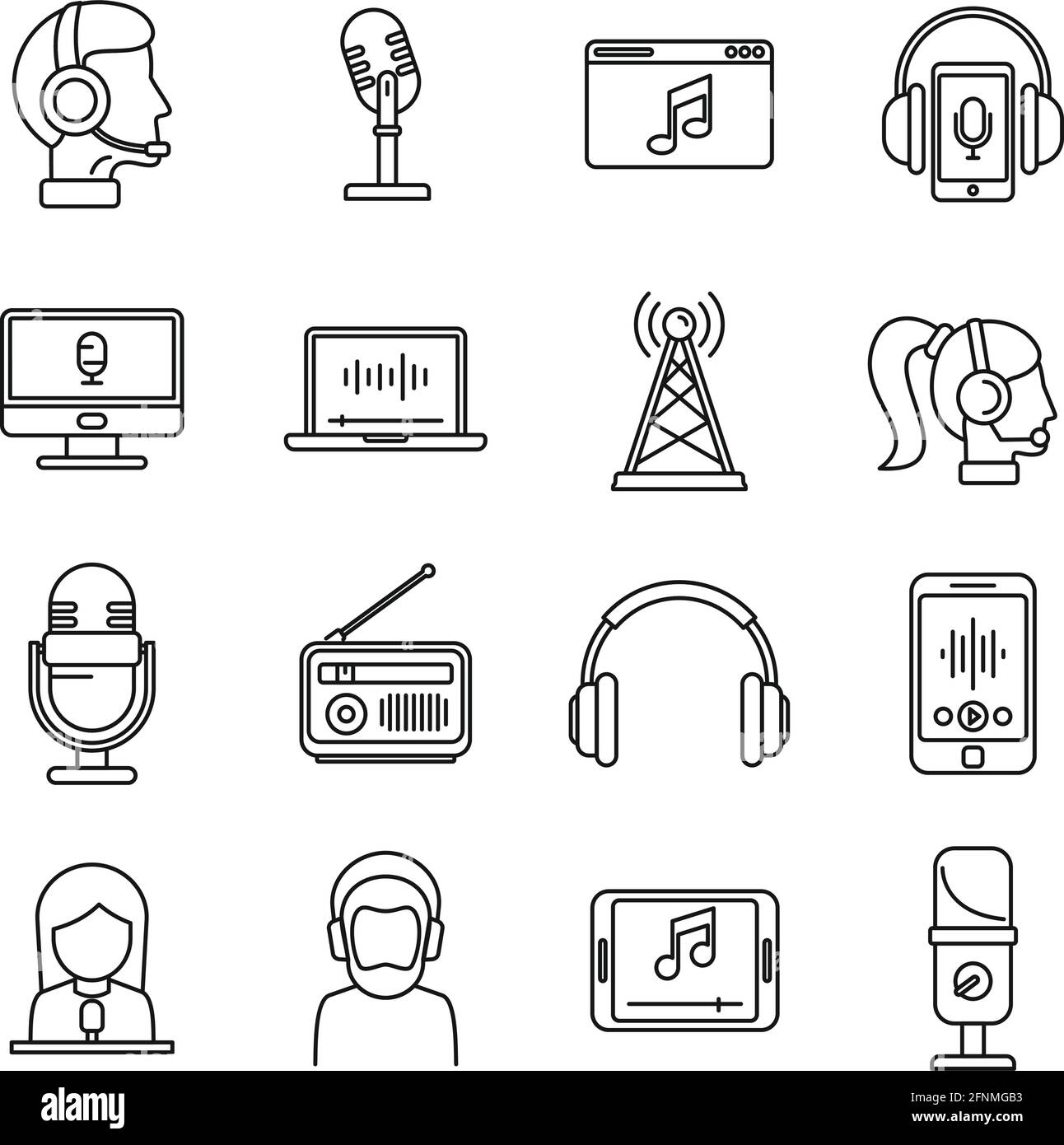 New podcast icons set, outline style Stock Vector Image & Art - Alamy