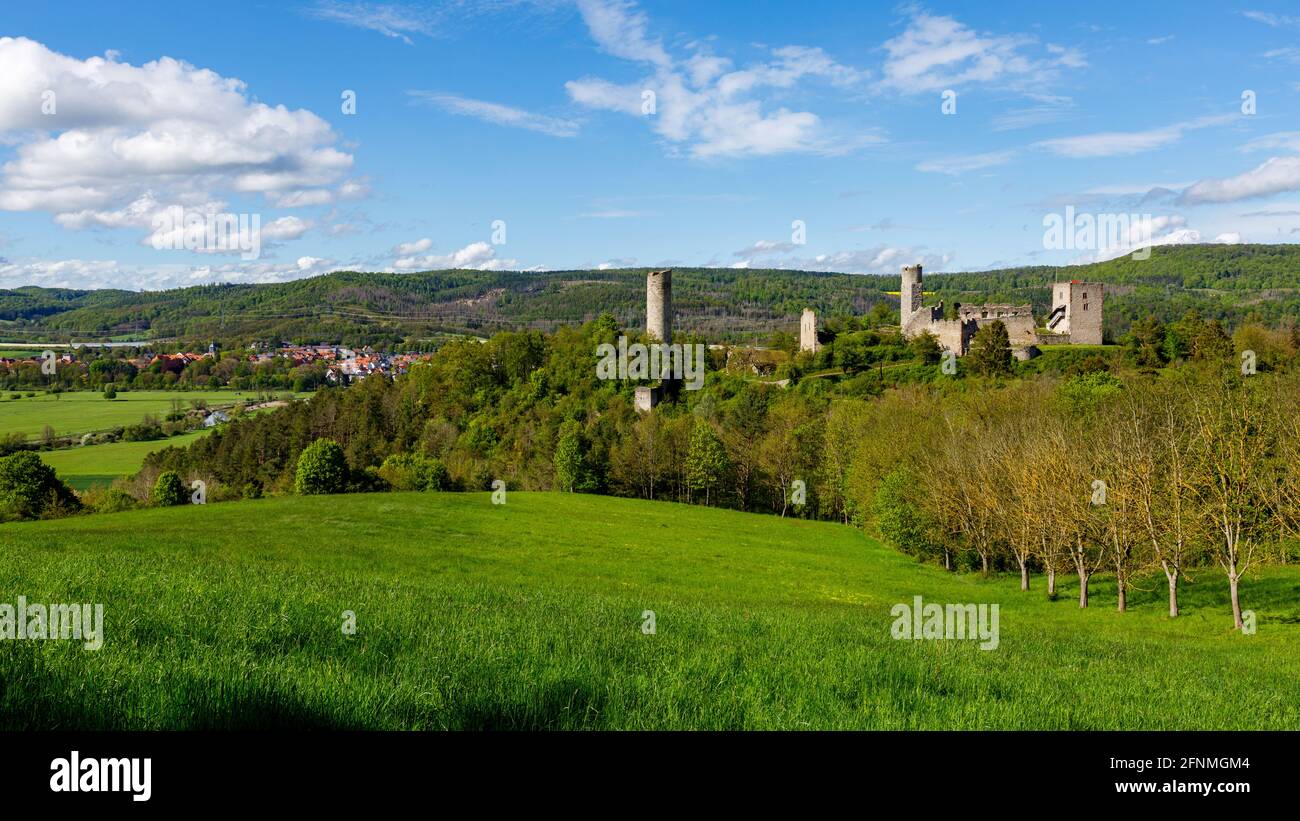 The ruin of the Brandenburg Castle at Lauchröden in the Werra Valley ...