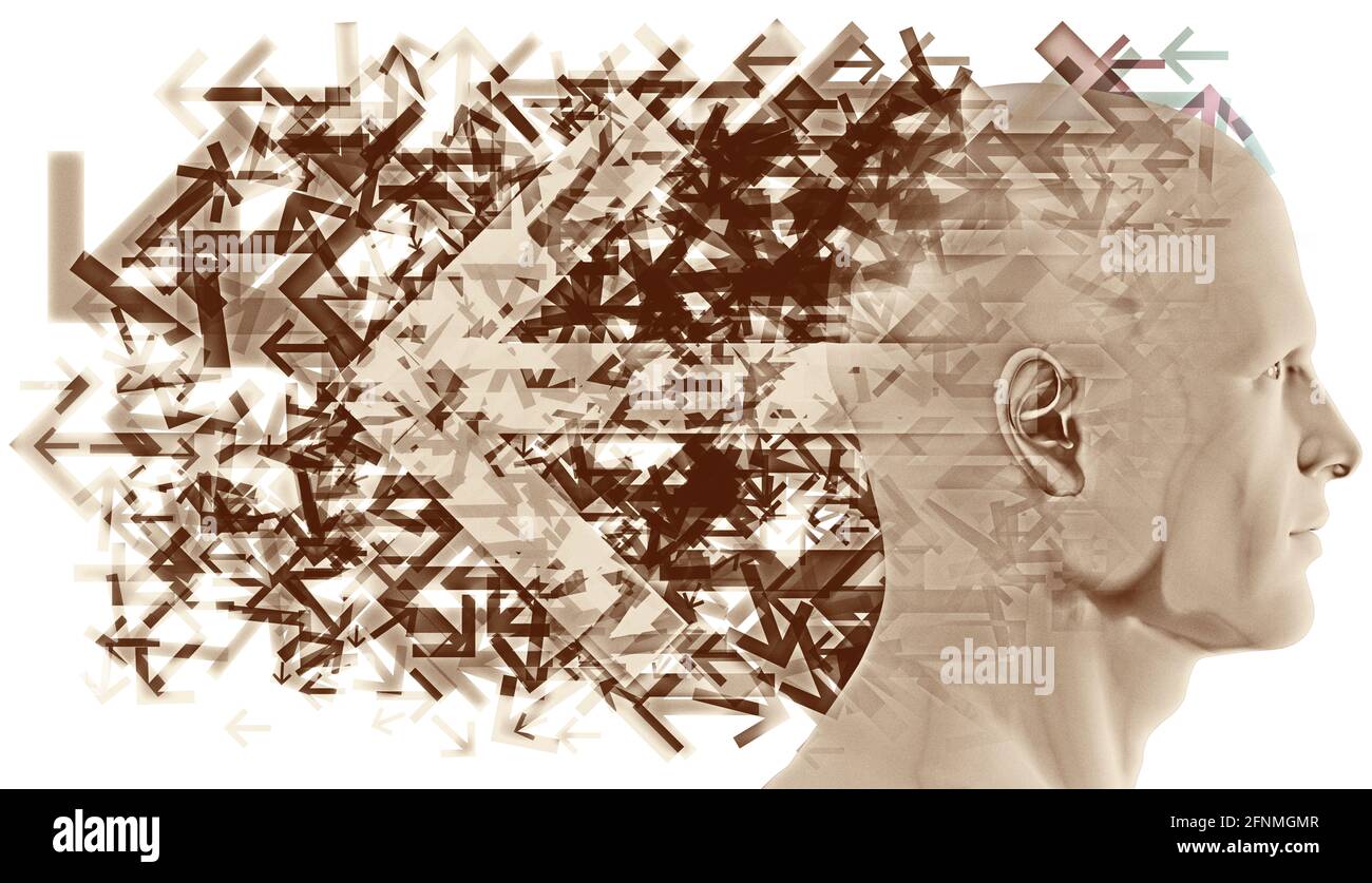 A side head profile overlaid with various sized semi-transparent ...