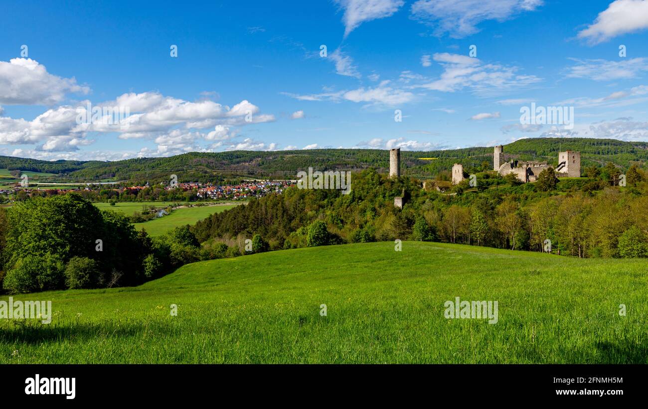 The ruin of the Brandenburg Castle at Lauchröden in the Werra Valley ...