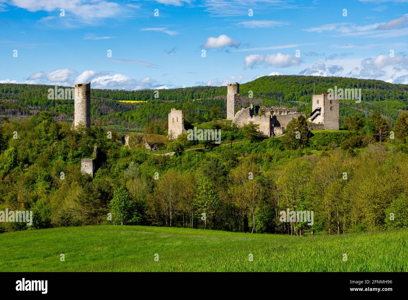 The ruin of the Brandenburg Castle at Lauchröden in the Werra Valley ...