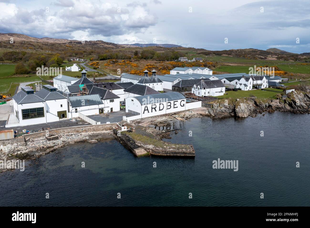 Aerial view of the Ardbeg Distillery, Islay, The distillery is owned by ...