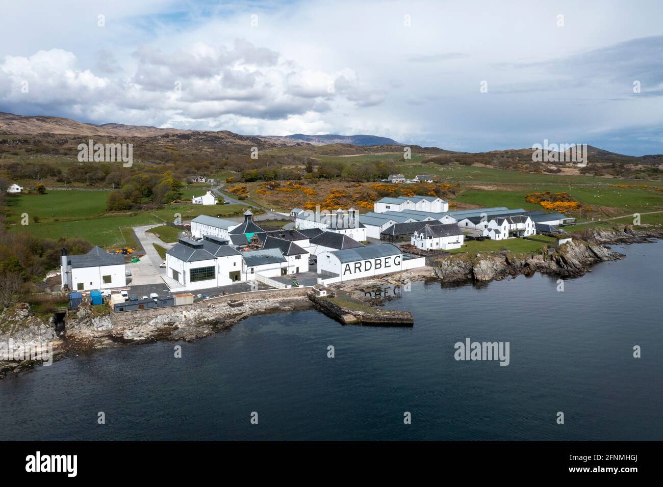 Aerial view of the Ardbeg Distillery, Islay, The distillery is owned by ...