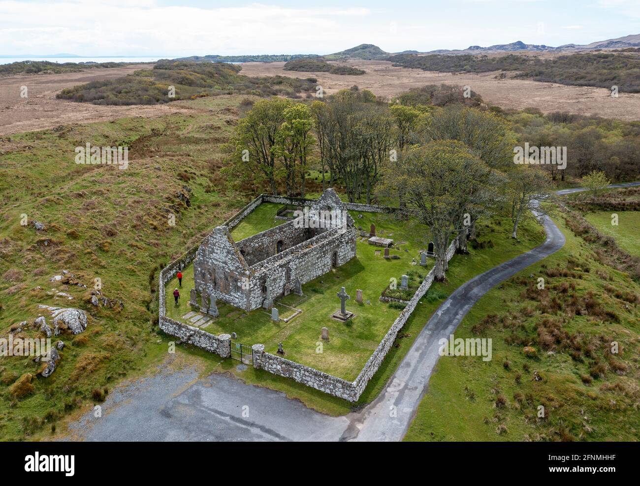 Aerial view of Kildalton Old parish Church and Kildalton High Cross ...