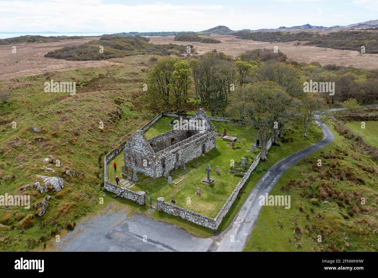 Aerial view of Kildalton Old parish Church and Kildalton High Cross ...