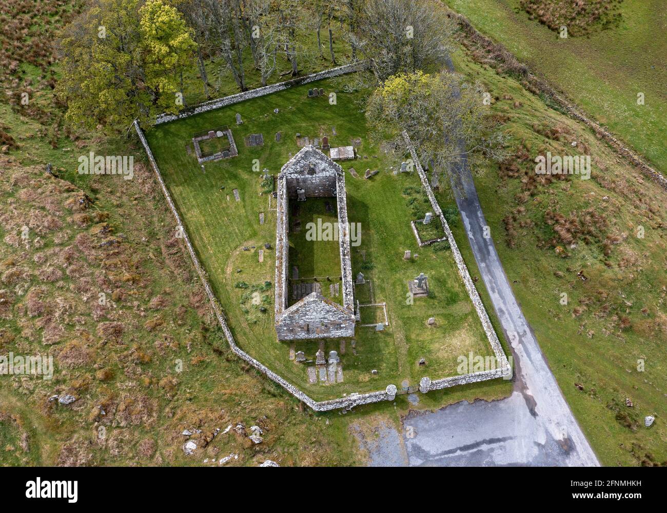 Aerial view of Kildalton Old parish Church and Kildalton High Cross ...