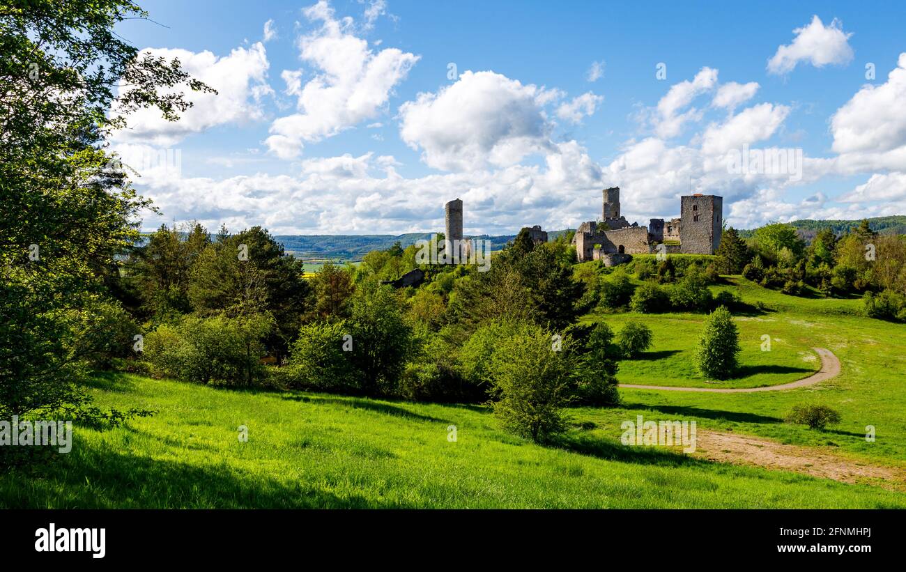 The ruin of the Brandenburg Castle at Lauchröden in the Werra Valley ...