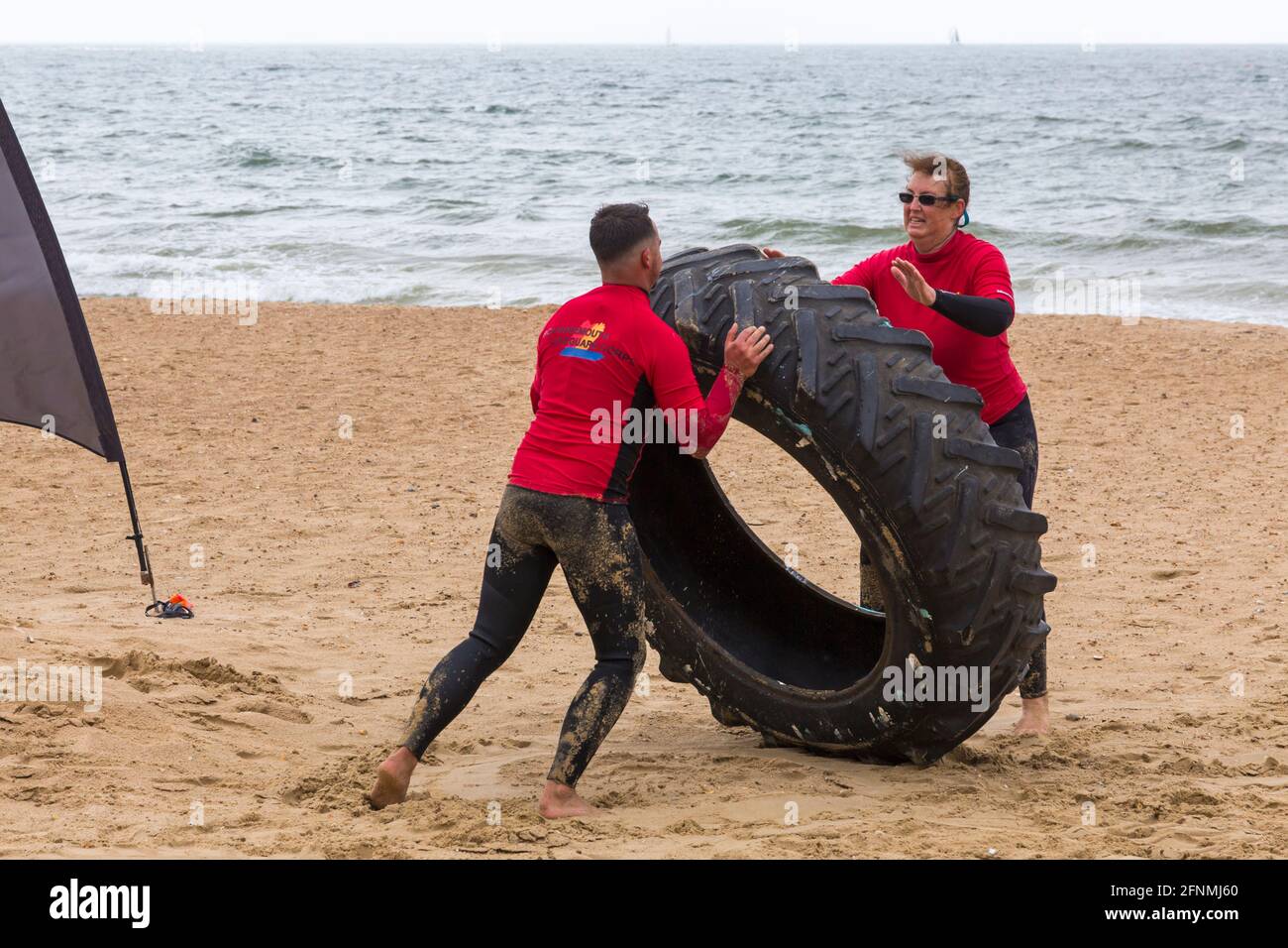 Bournemouth Lifeguards training at the beach at Bournemouth, Dorset UK ...