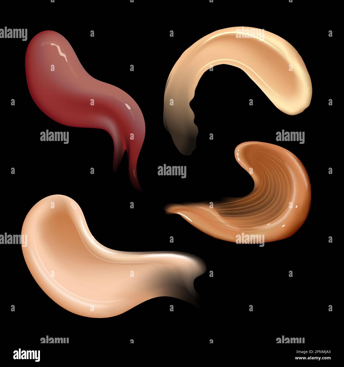 Set of realistic cosmetic cream smears. Skin toner of different body ...