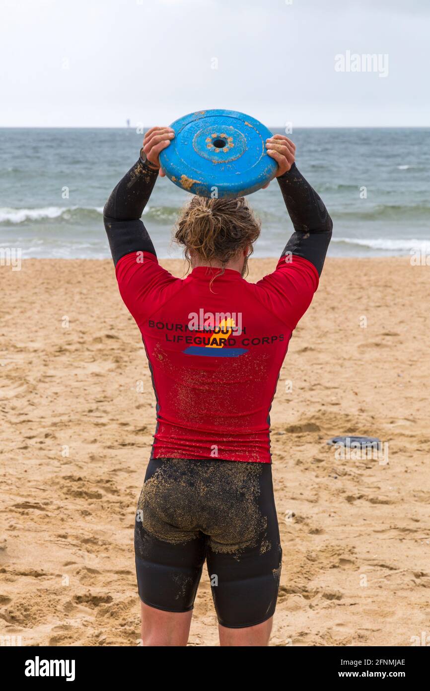 Bournemouth Lifeguards training at the beach at Bournemouth, Dorset UK ...