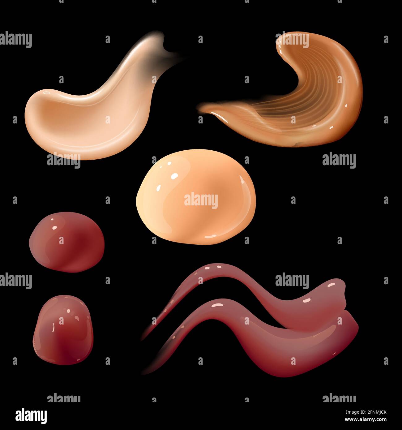 Set of realistic cosmetic cream smears. Skin toner of different body ...