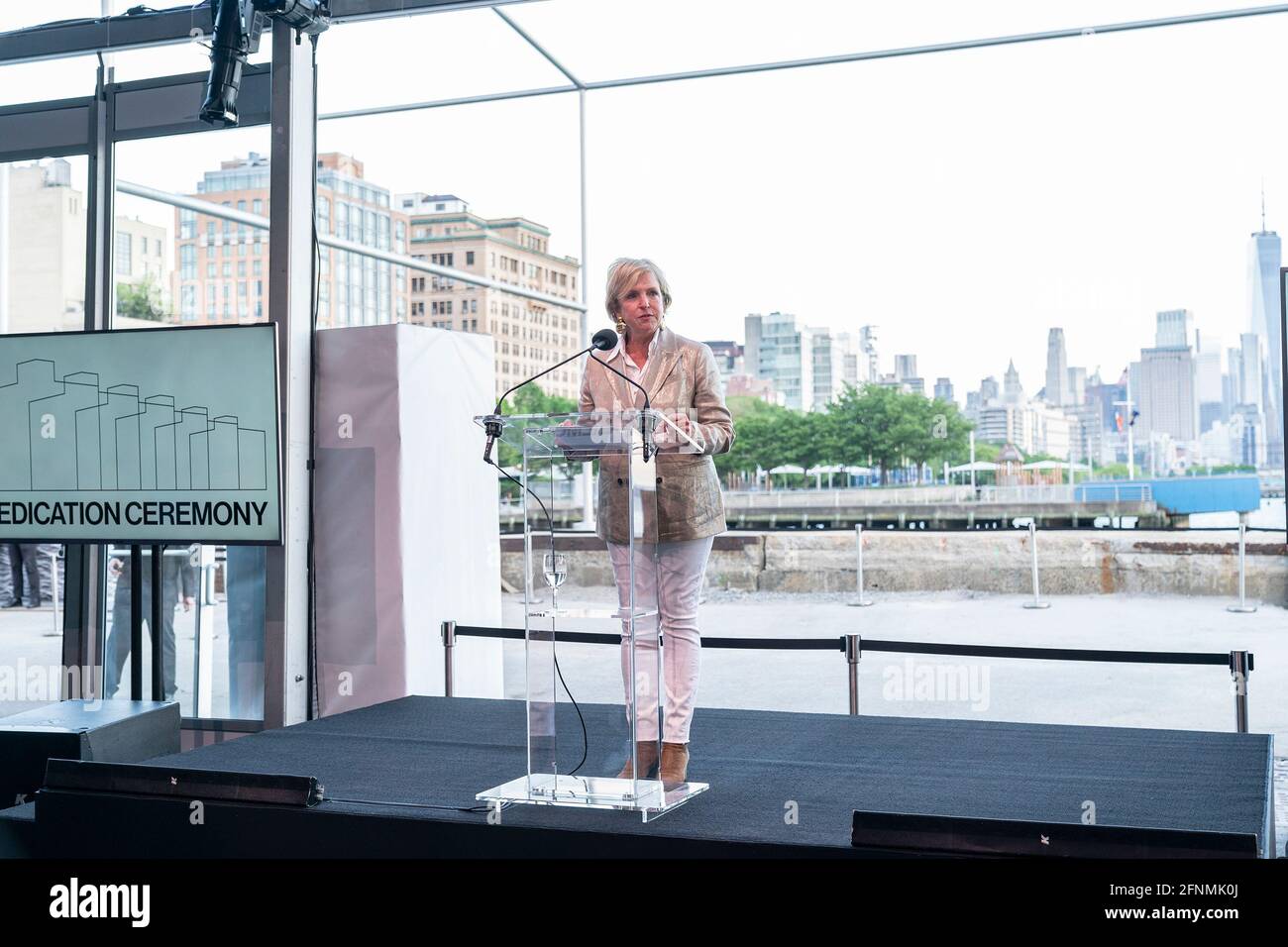 Fern Tessler President Board of Trustees speaks at Dedication ceremony ...