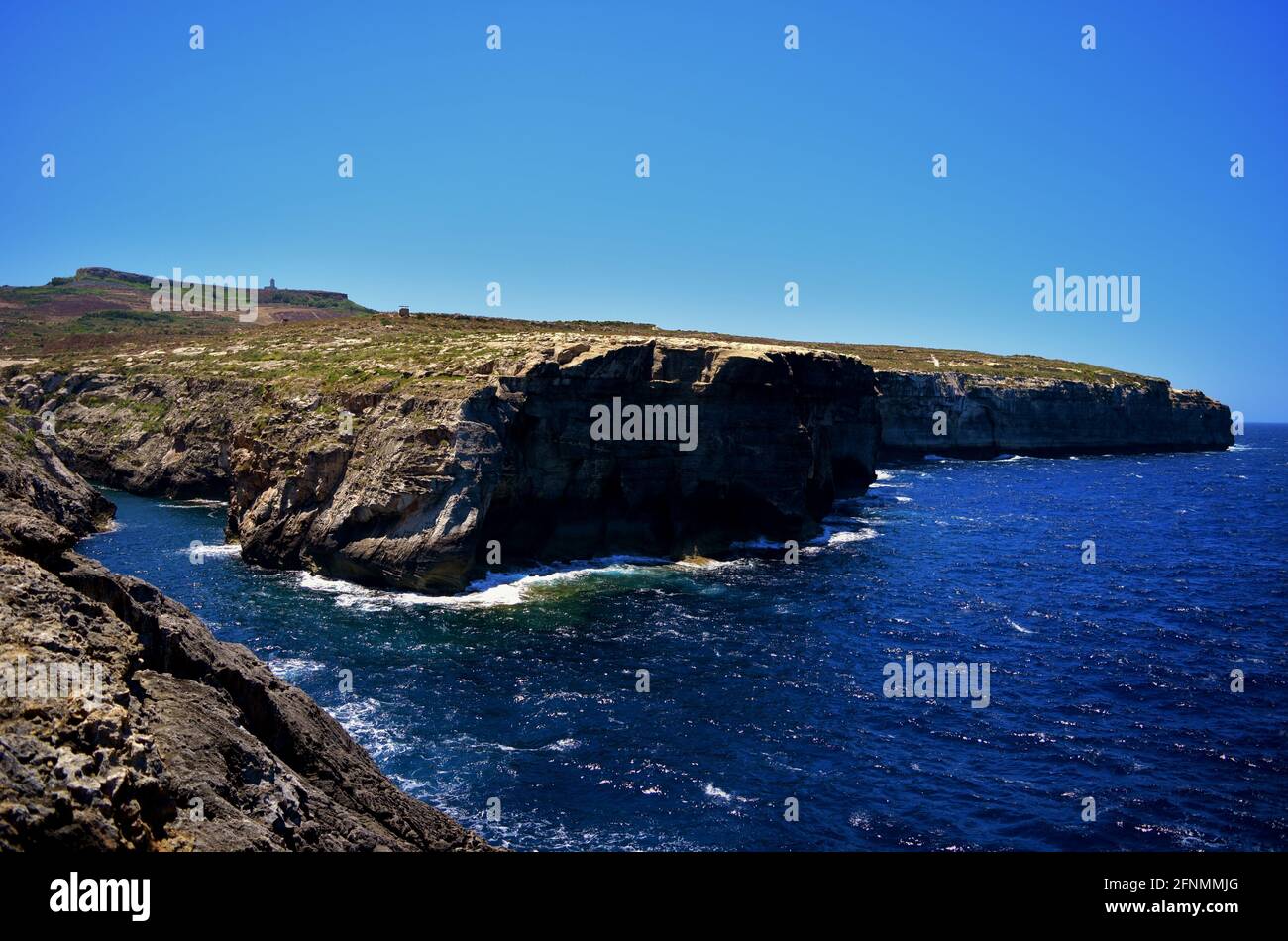 GOZO, MALTA - Jun 27, 2015: The coastal drowned valley or ria of Wied ...