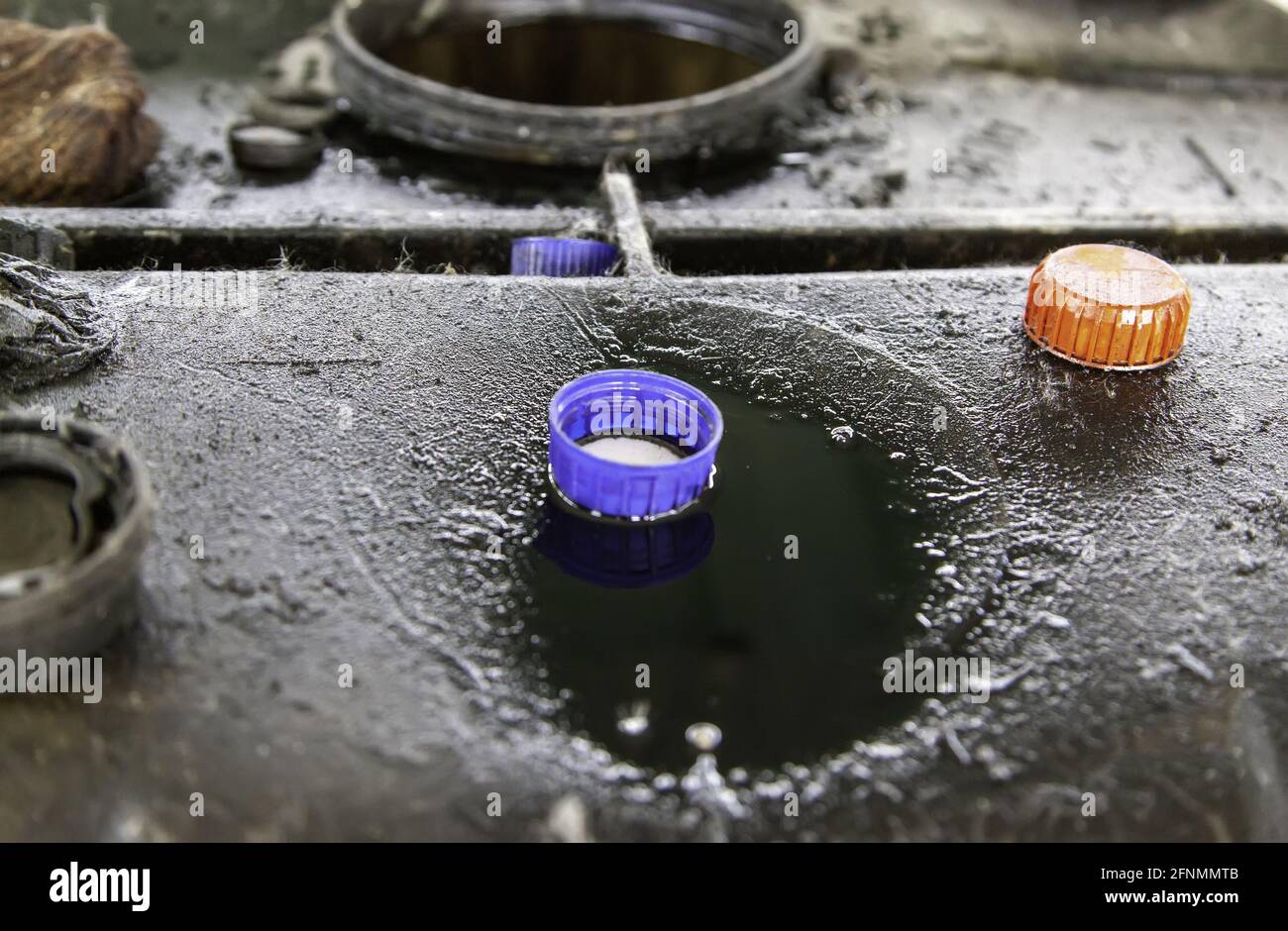 Container of recycled industrial used oil, manufacturing in company ...