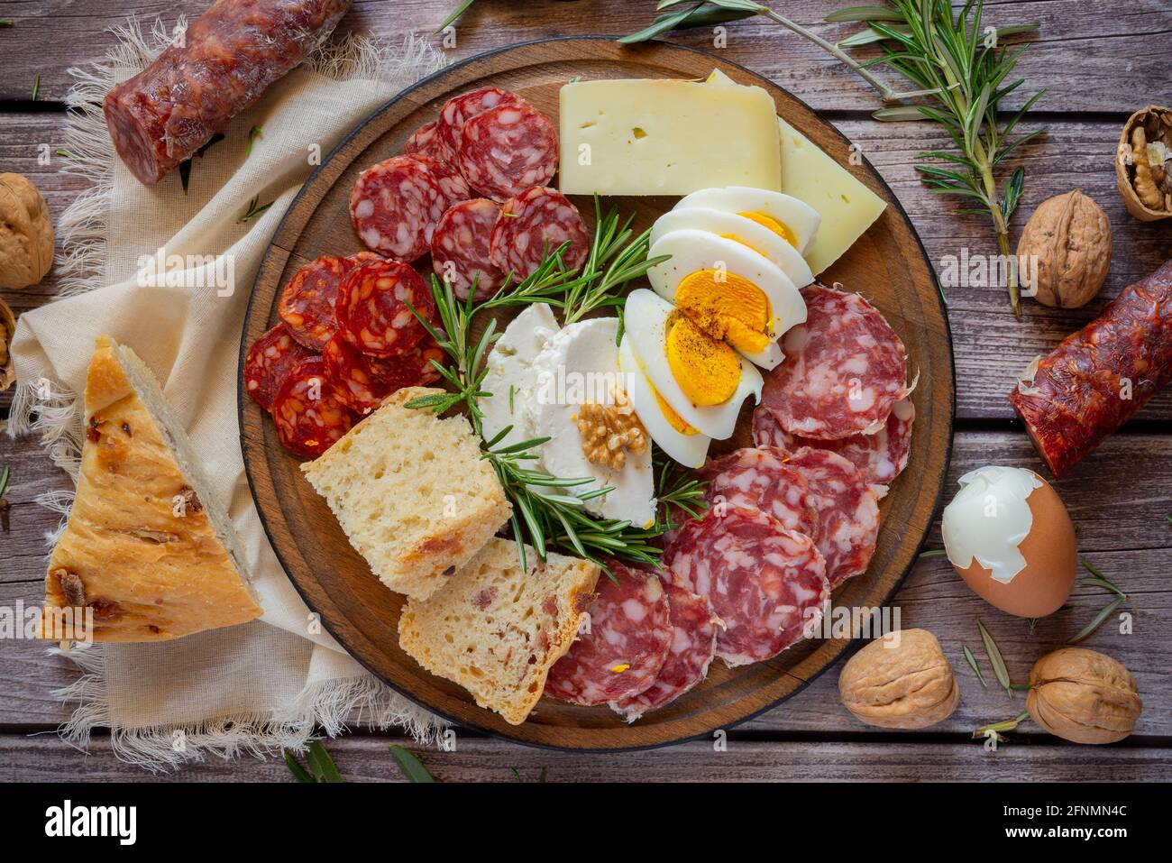top view of typical Neapolitan dish of the Easter period with cold cuts ...