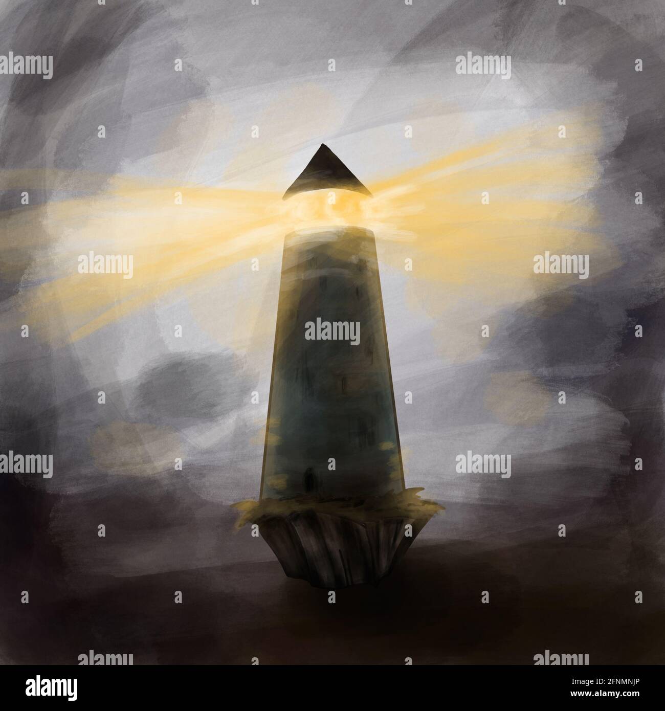 Dark digital illustration with little light hope fire Stock Photo - Alamy