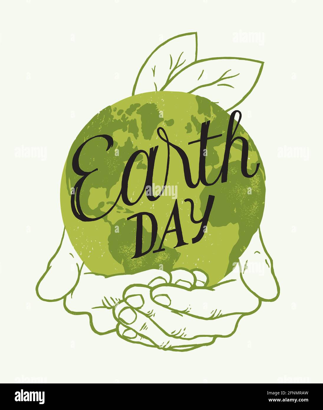 Earth day - palms holding planet and tree leaves - earth day vintage ...