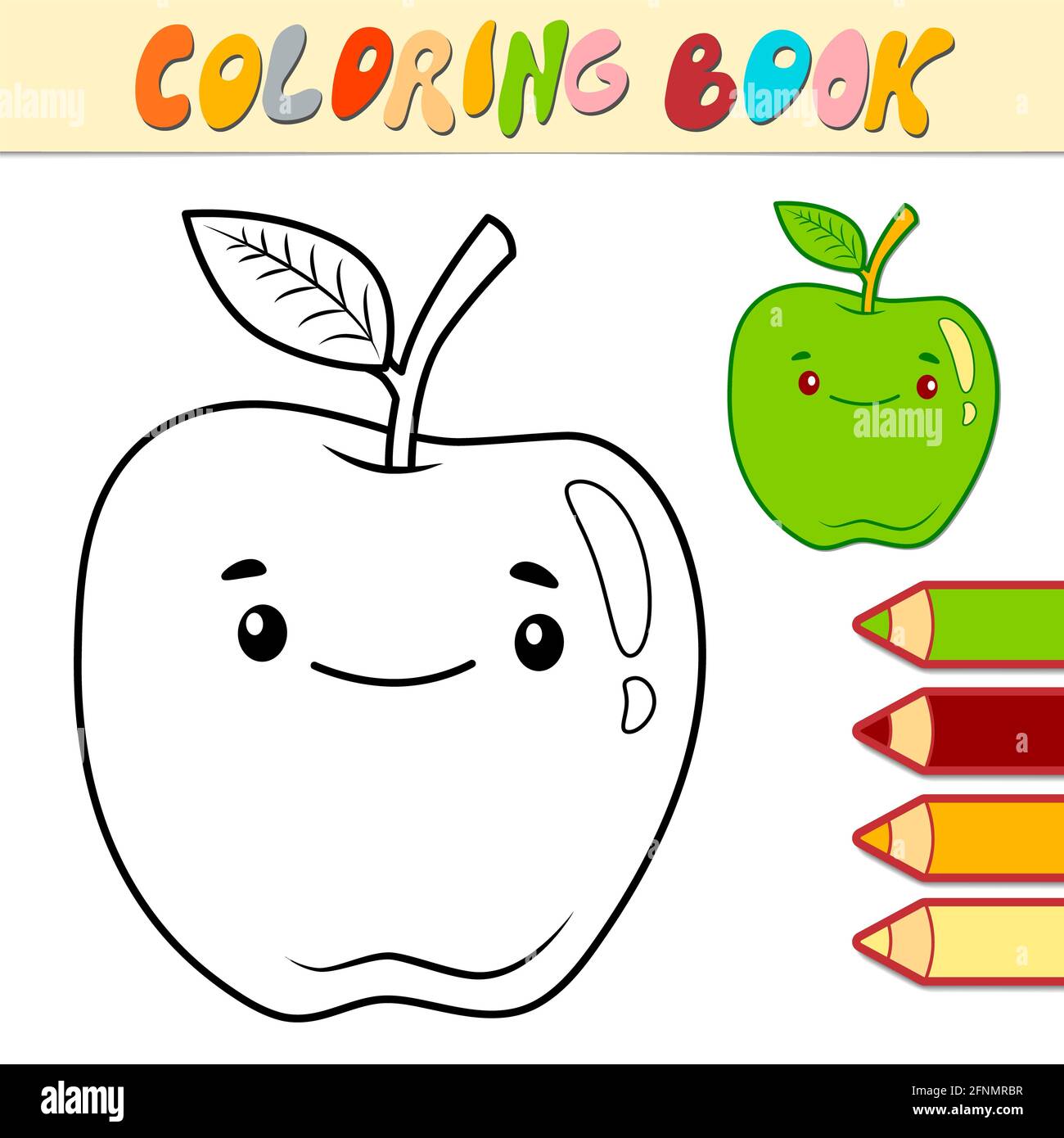 Coloring book or page for kids. apple black and white illustration ...