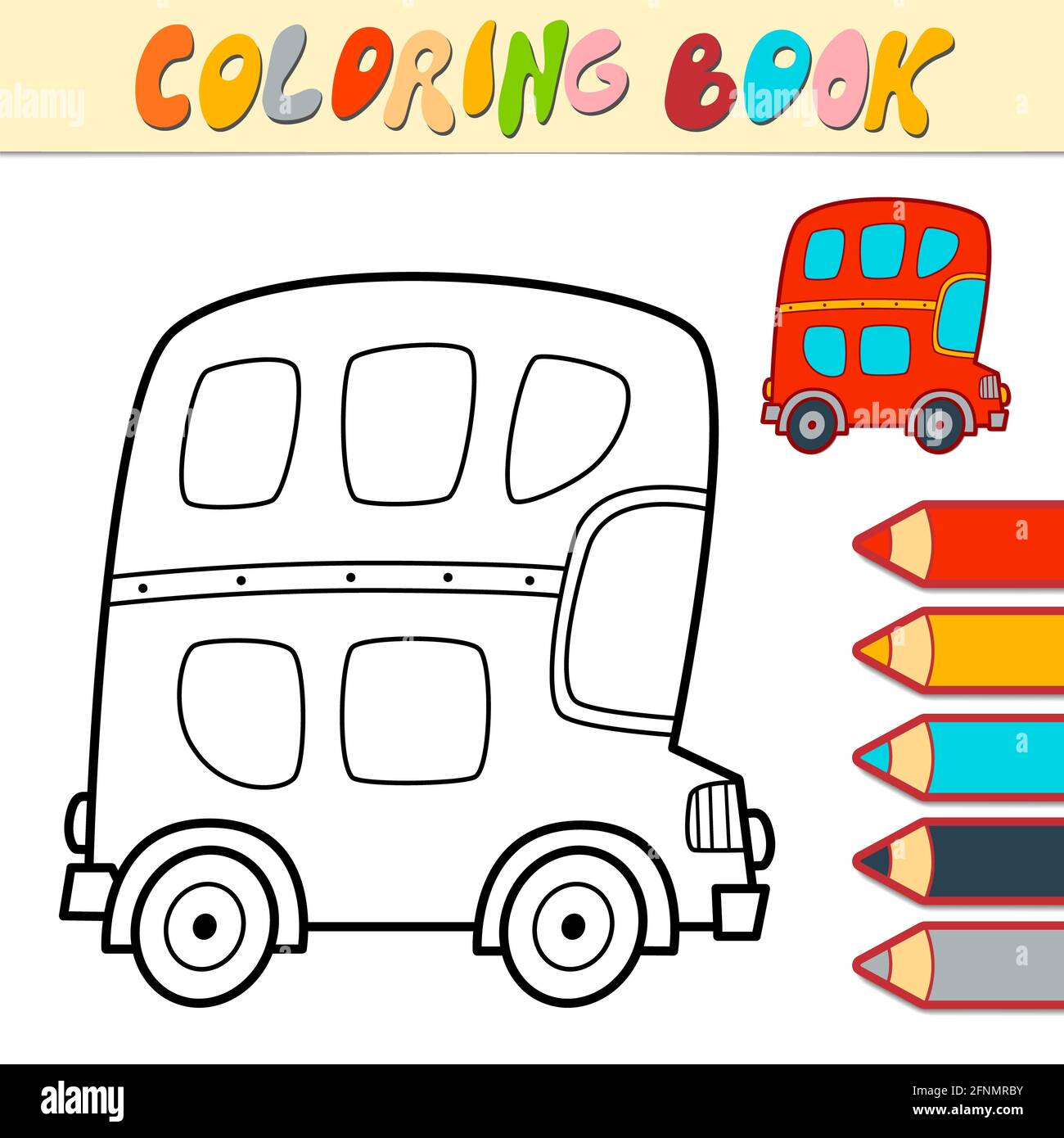 Coloring book or page for kids. bus black and white illustration Stock ...