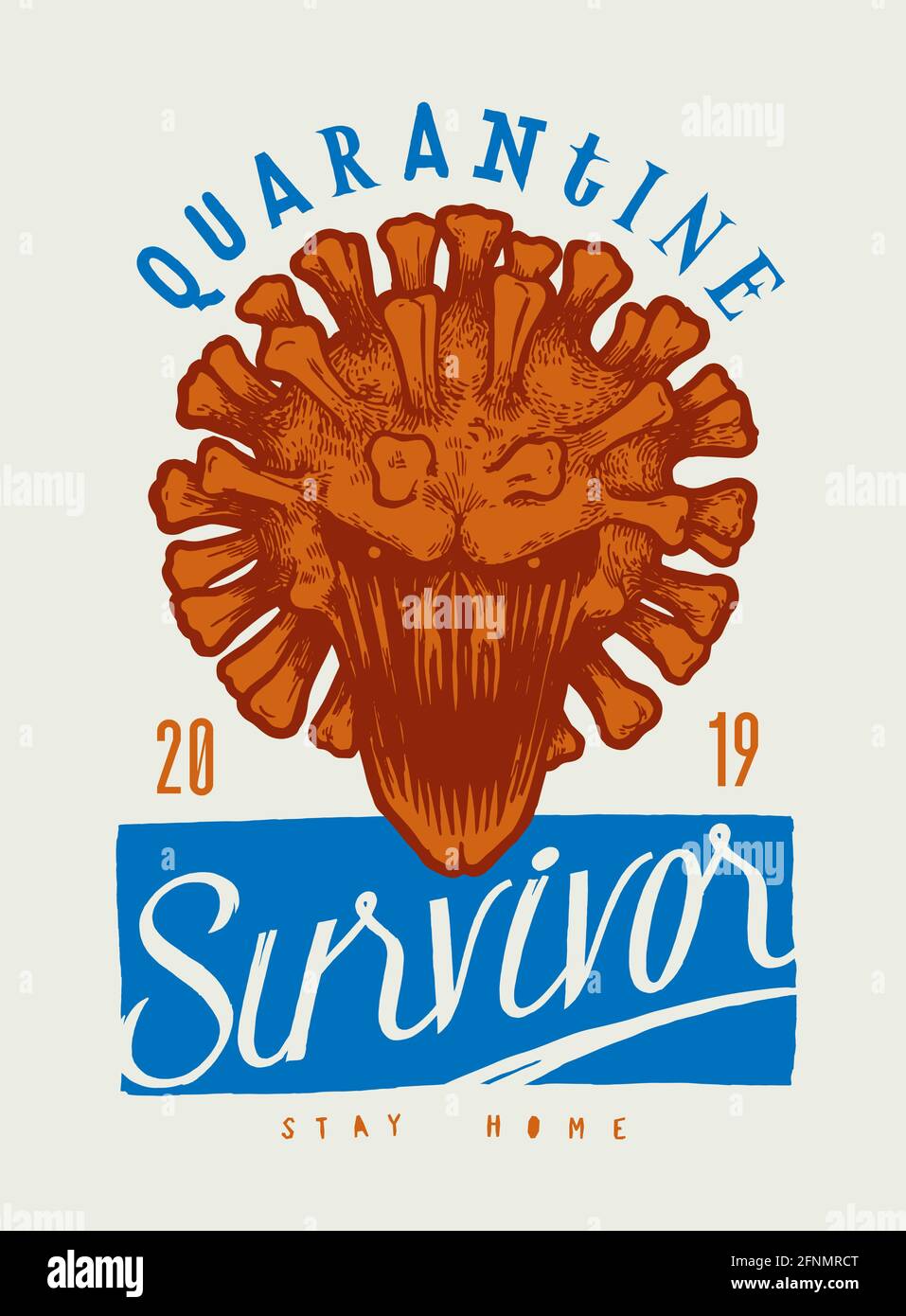 Quarantine survivor. Scary covid-19 virus skull character t-shirt print ...