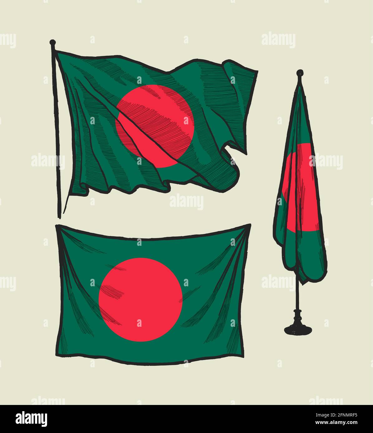 Flag of Bangladesh on the wind and on the wall drawing illustration ...
