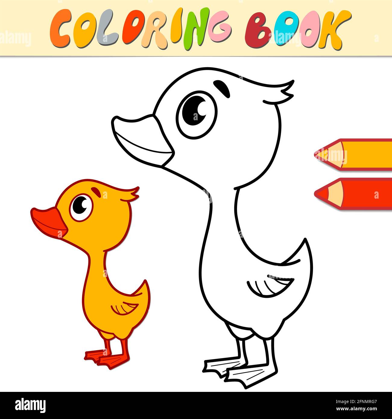 Coloring book or page for kids. duckling black and white illustration Stock Photo - Alamy