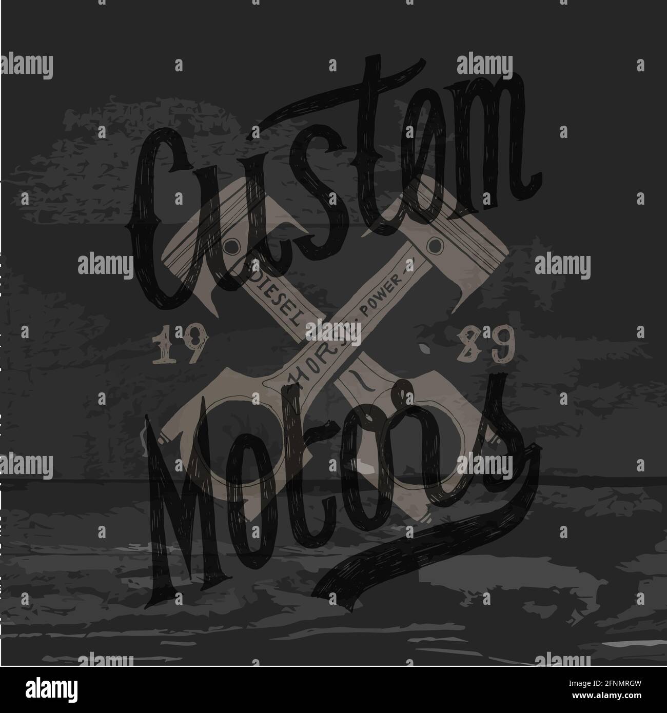 custom motors piston print lettering. handwritten label Stock Vector ...