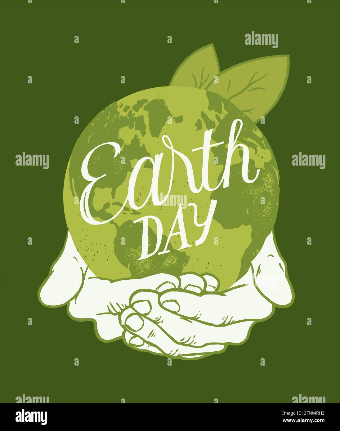 Green Earth with leaves in palms - vintage environmental typography ...