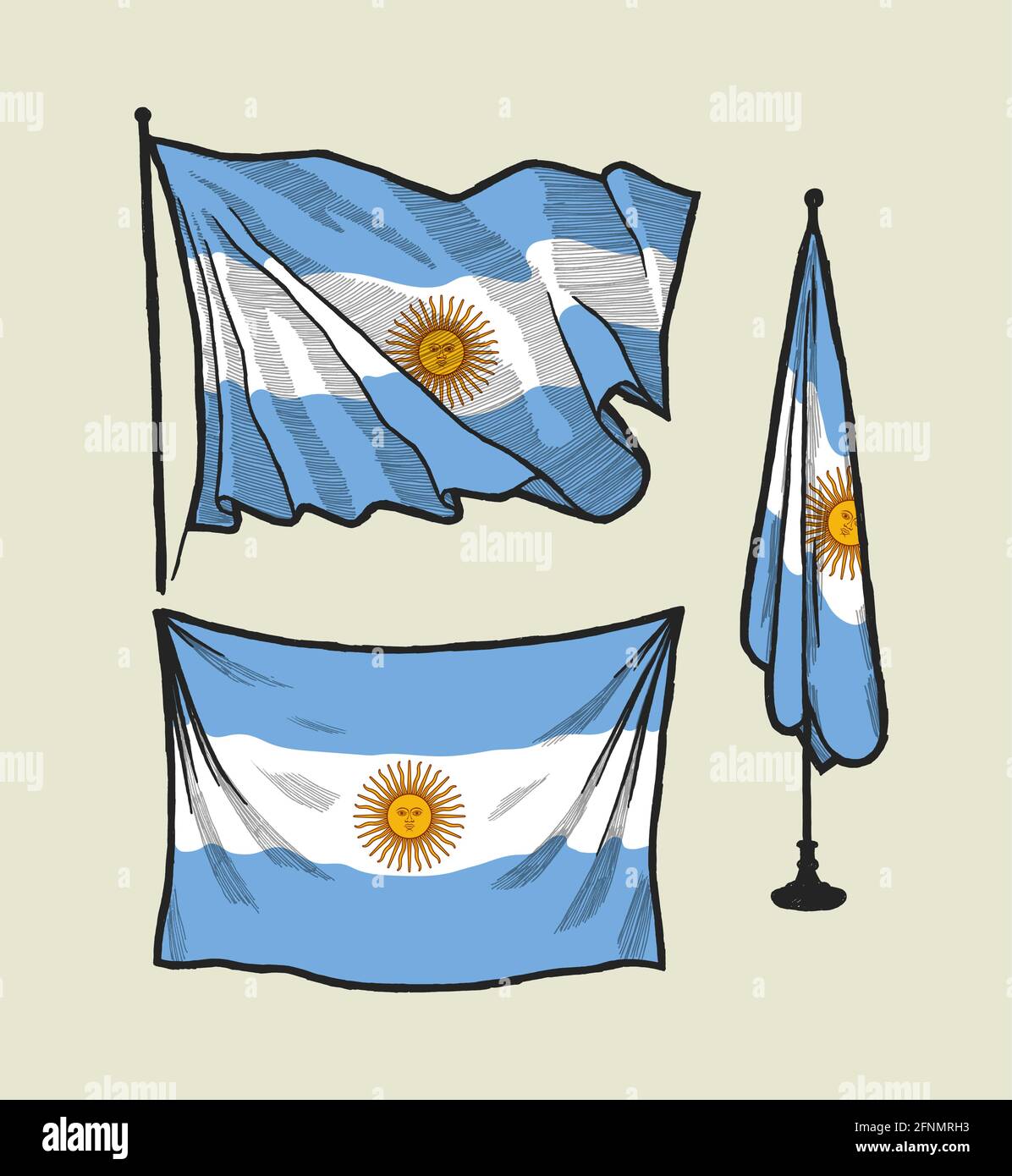 Flag of Argentina on the wind and on the wall - vector drawing ...