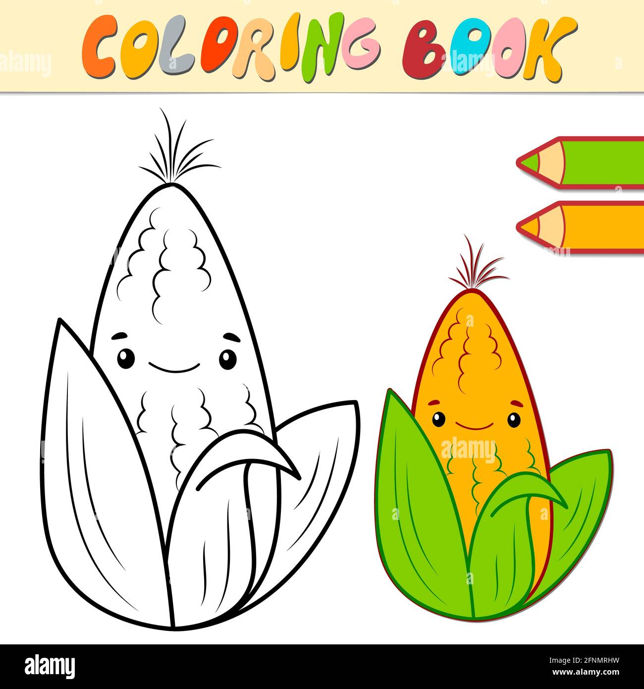 Coloring book or page for kids. corn black and white illustration Stock ...