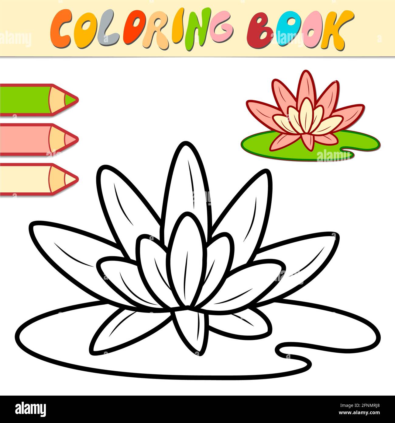Coloring book or page for kids. lotus black and white illustration ...
