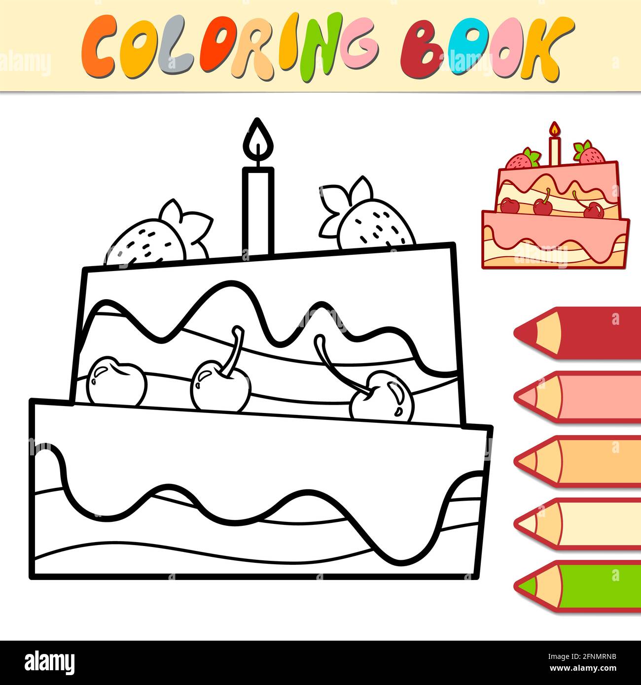 Coloring book or page for kids. cake black and white illustration Stock ...