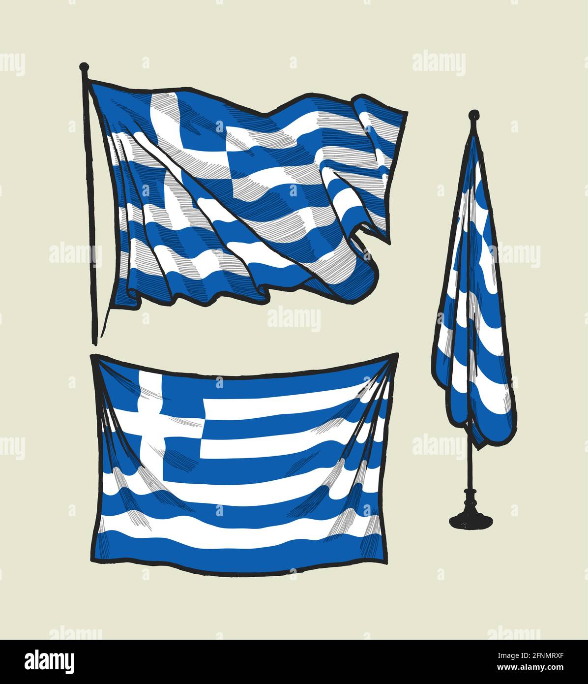 Flag of Greece on the wind and on the wall vector drawing illustration ...