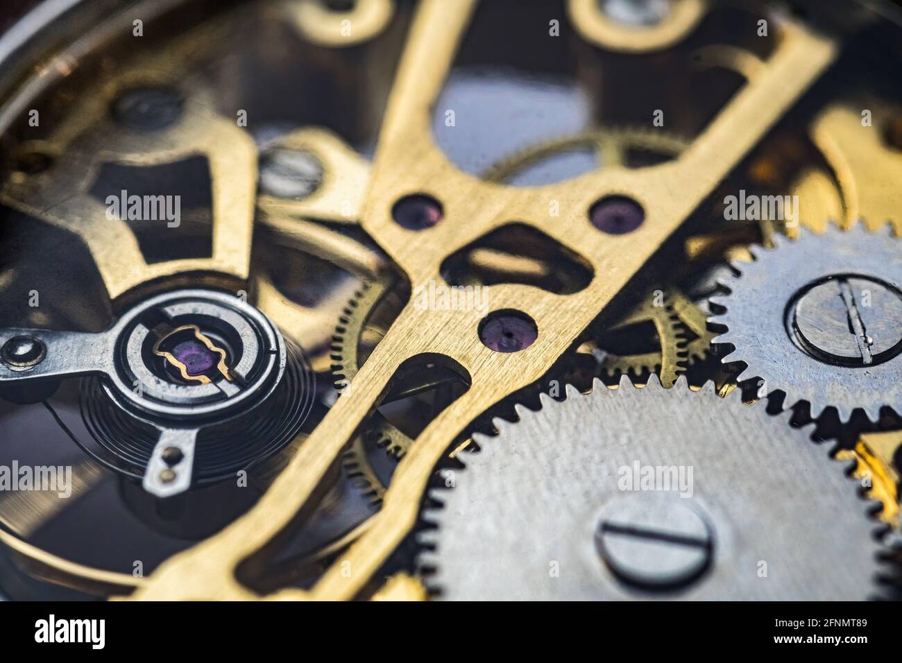 Gears and cogs inside clock. Close-up view on retro watches Stock Photo ...