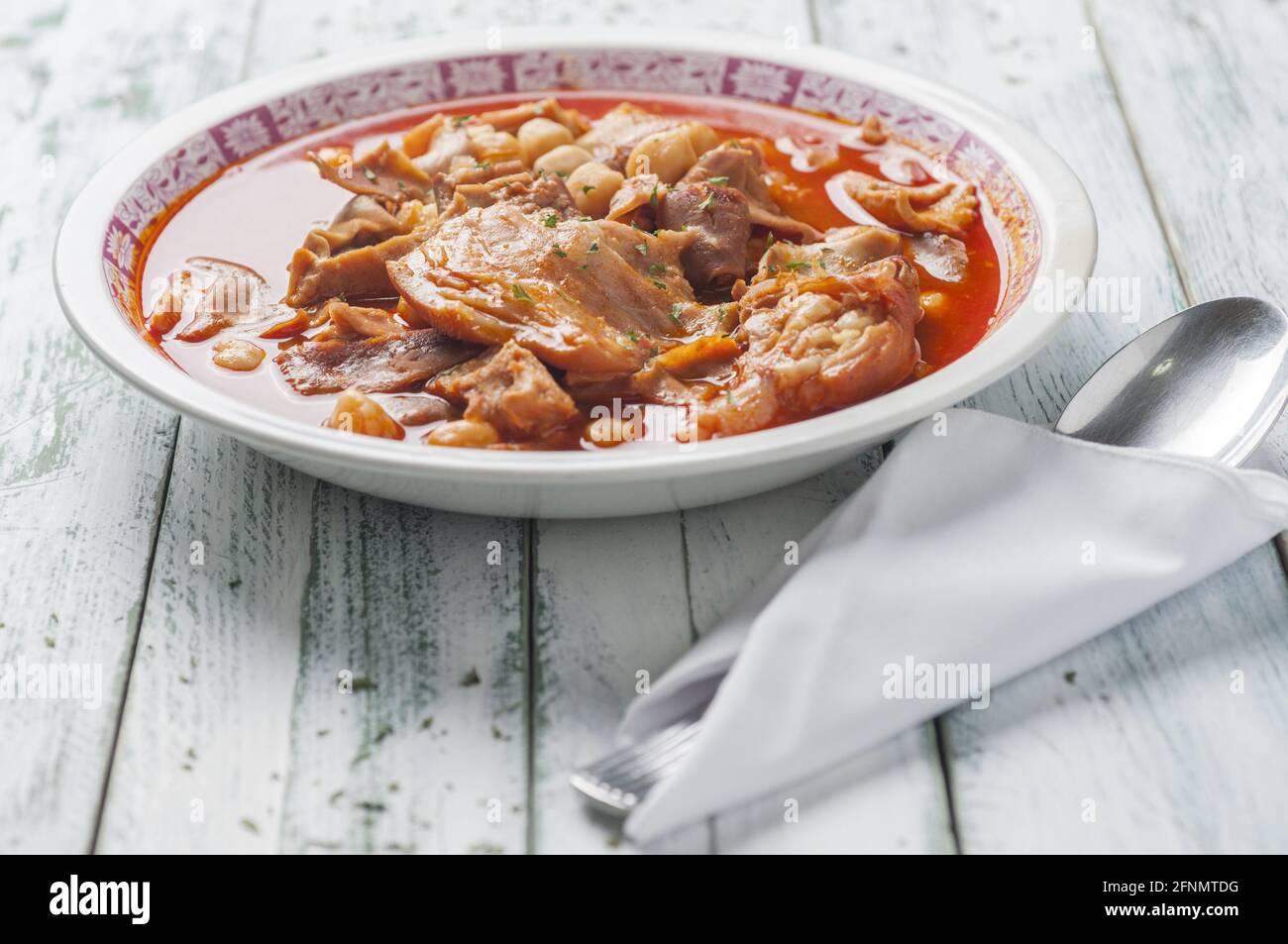 Typical Spanish tripe with chickpeas recipe Stock Photo - Alamy