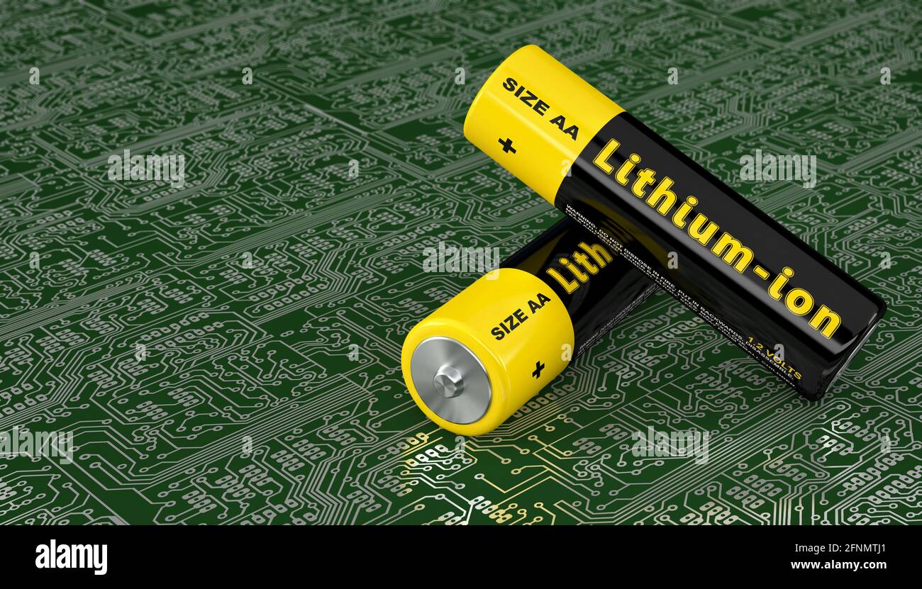 Generic Lithium Ion Batteries on a blank circuit board - 3D Rendering ...