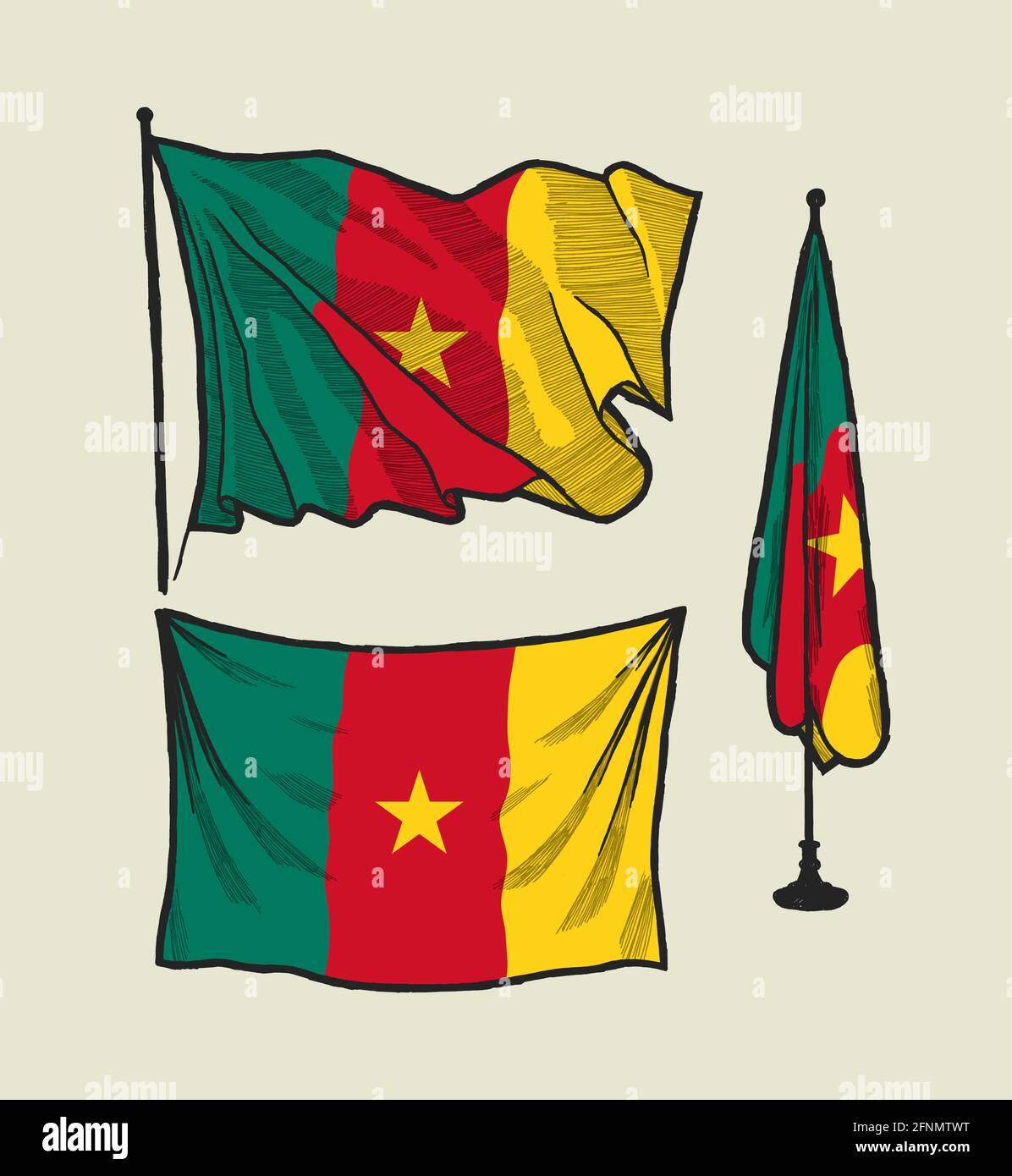 Flag of Cameroon on the wind and on the wall - vector drawing ...